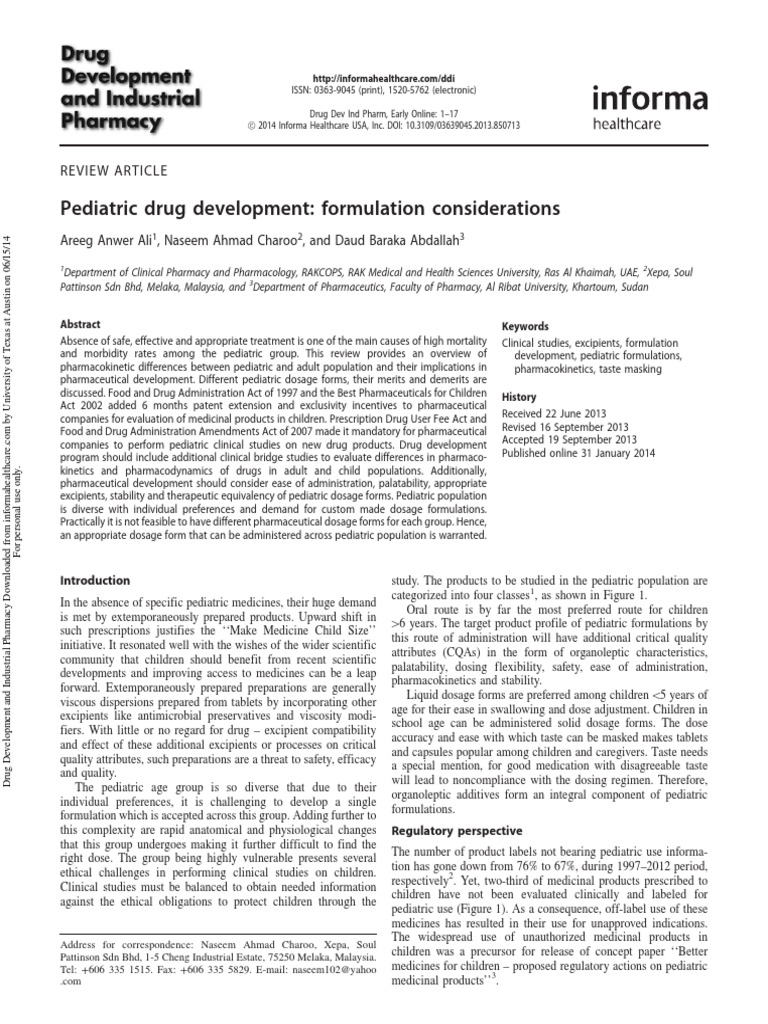 Pediatric Drug Formulation Insights | PDF | Pharmaceutical Drug | Dose ...