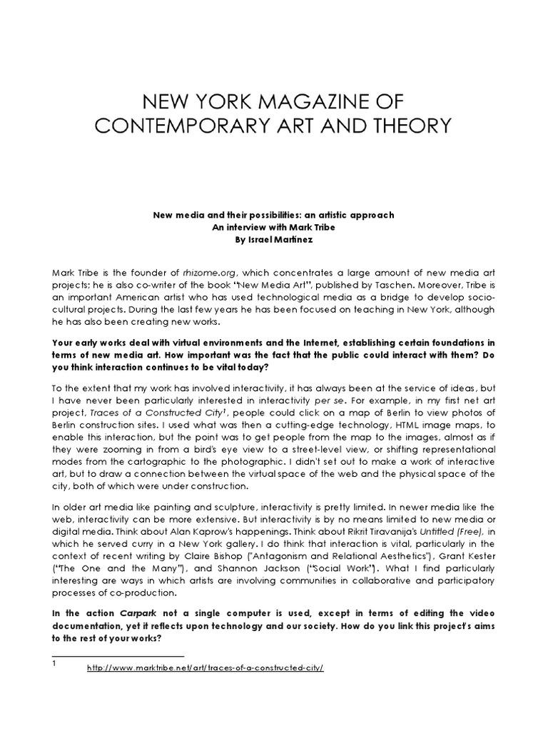 Mark Tribe: New Media Art Insights | PDF | Mass Media | World Wide Web