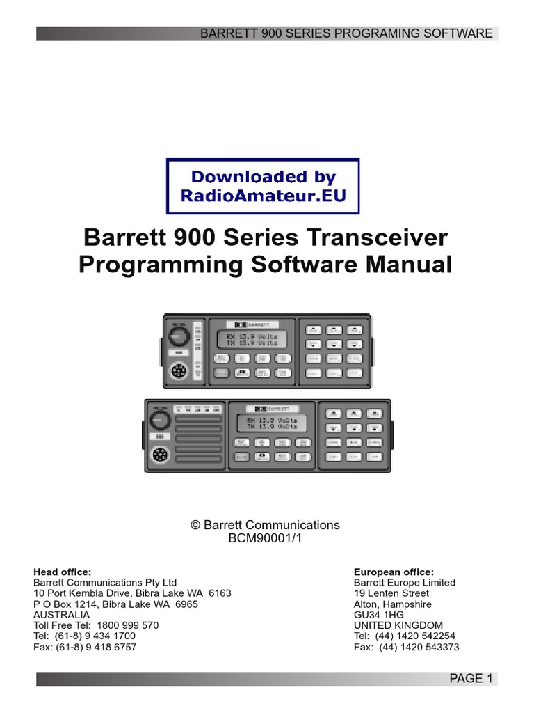Barrett 900 Programming User | PDF | Backlight | Electrical Connector