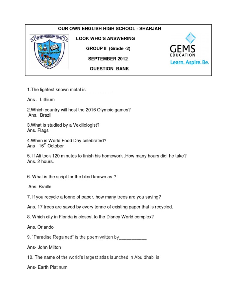 Grade 2 General Knowledge Q&A Guide | PDF | Social Science | Travel