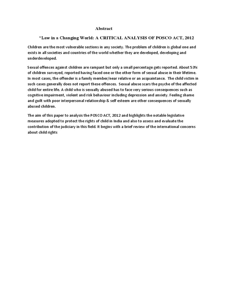 "Law in A Changing World: A CRITICAL ANALYSIS OF POSCO ACT, 2012 | PDF