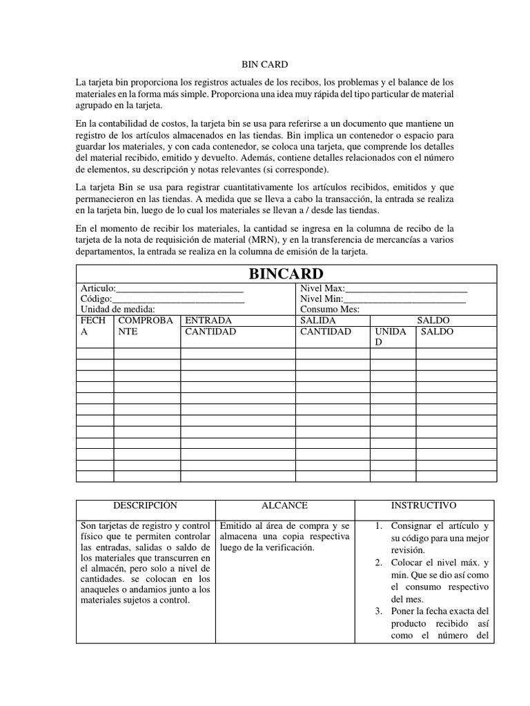 Bin Card | Inventario | Negocios económicos