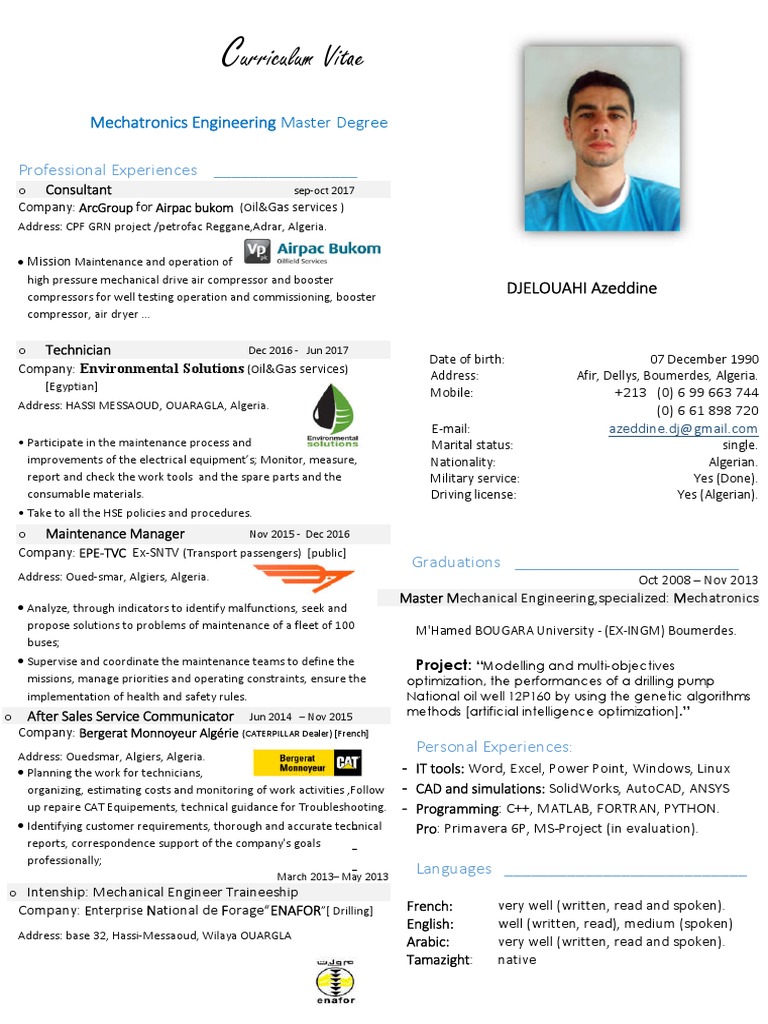 Cv-En Azeddine 2018 PDF | PDF | Algeria | Engineering