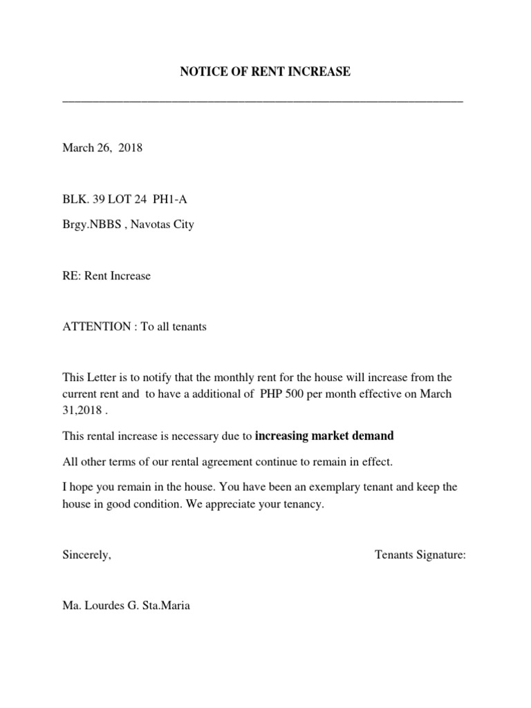 Letter of Increasing Rent | PDF | Leasehold Estate | Housing