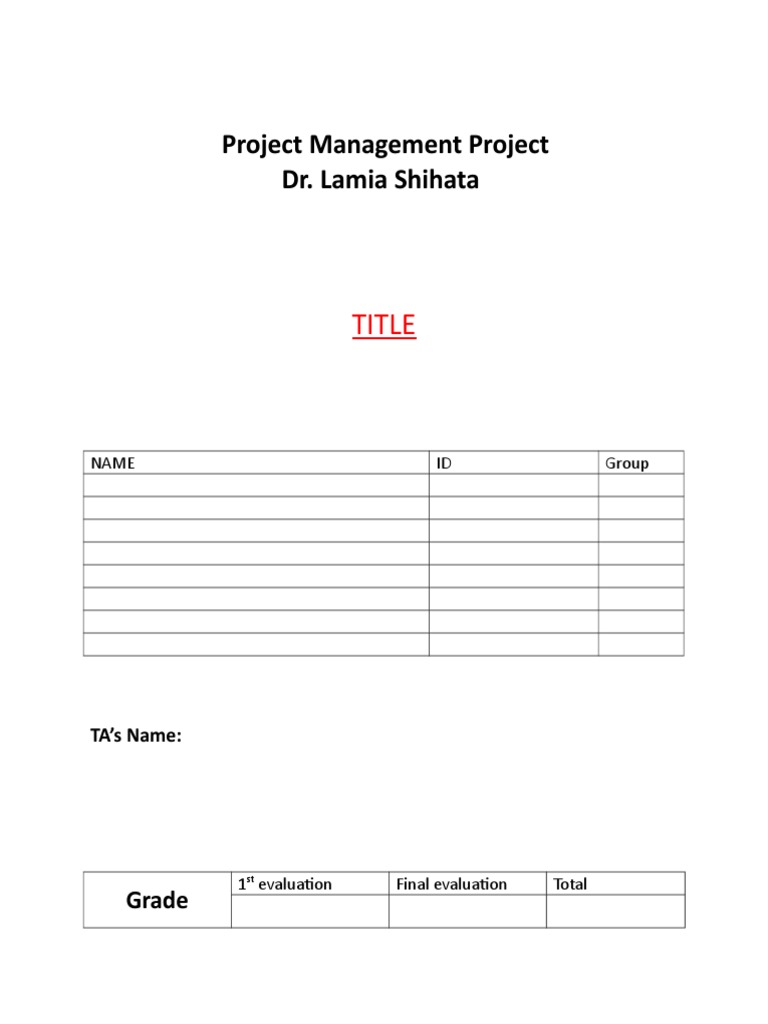 Project Management Project Dr. Lamia Shihata: Title | PDF | Business