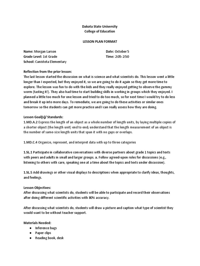 1st Grade Science Lesson Plan | PDF | Differentiated Instruction | Science