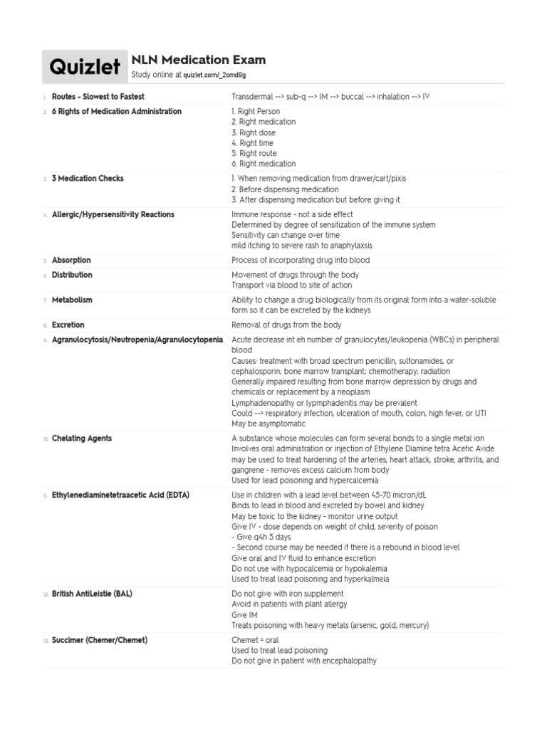 NLN Medication Exam Study Guide Quizlet | PDF | Hepatitis | Hepatitis B