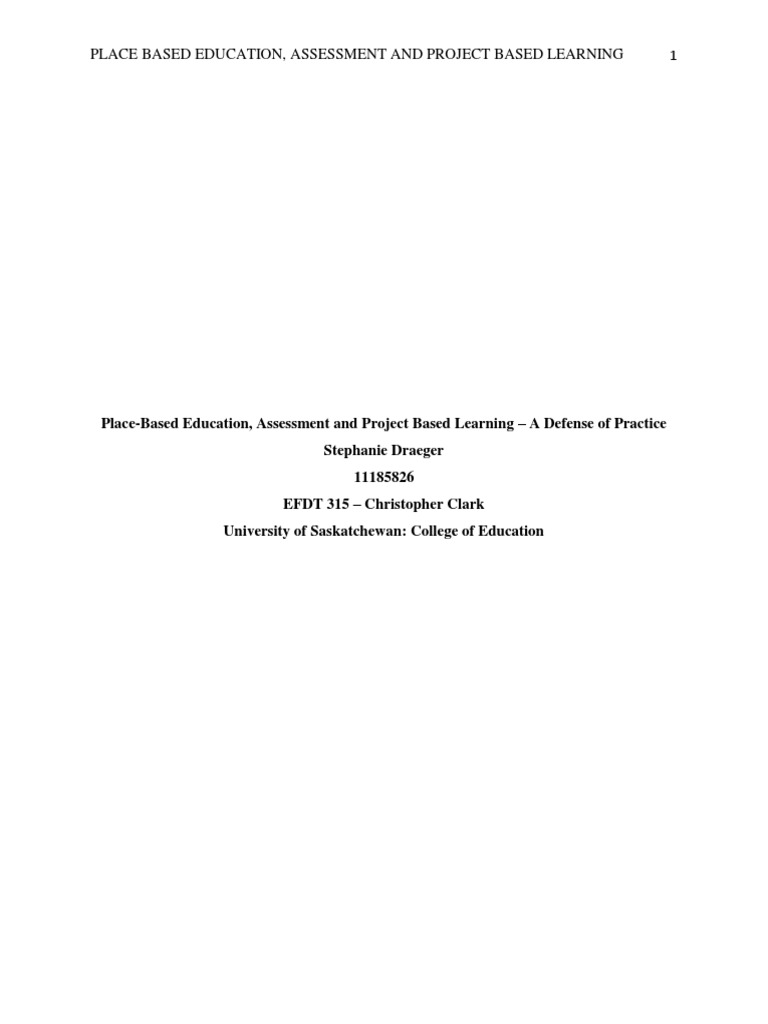 Place Based Education, Assessment and Project Based Learning 1 | PDF ...