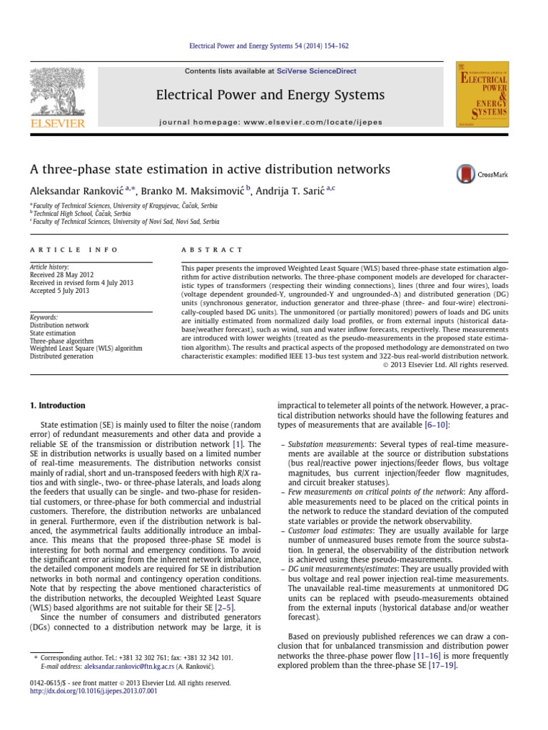 A Three Phase State Estimation In Active Distribution Networks Pdf