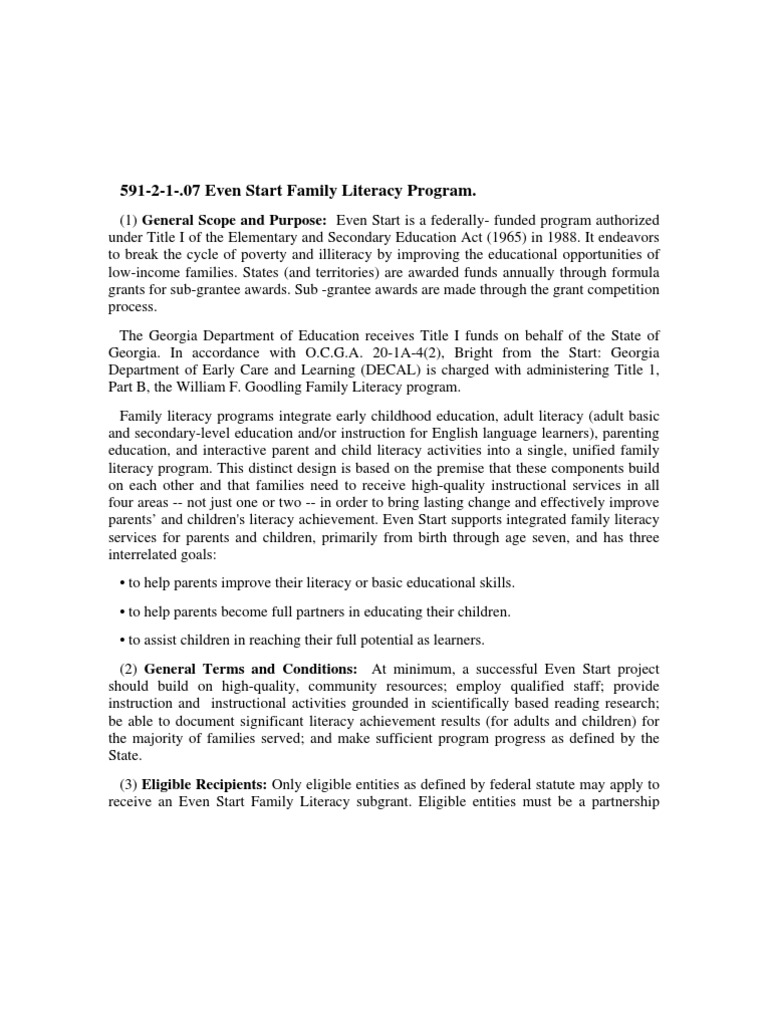 Adult Literacy Grant Info | PDF | Elementary And Secondary Education ...