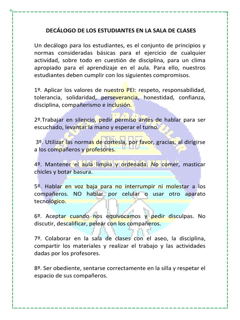 Decálogo de Conducta en el Aula | PDF | Salón de clases | Cambio