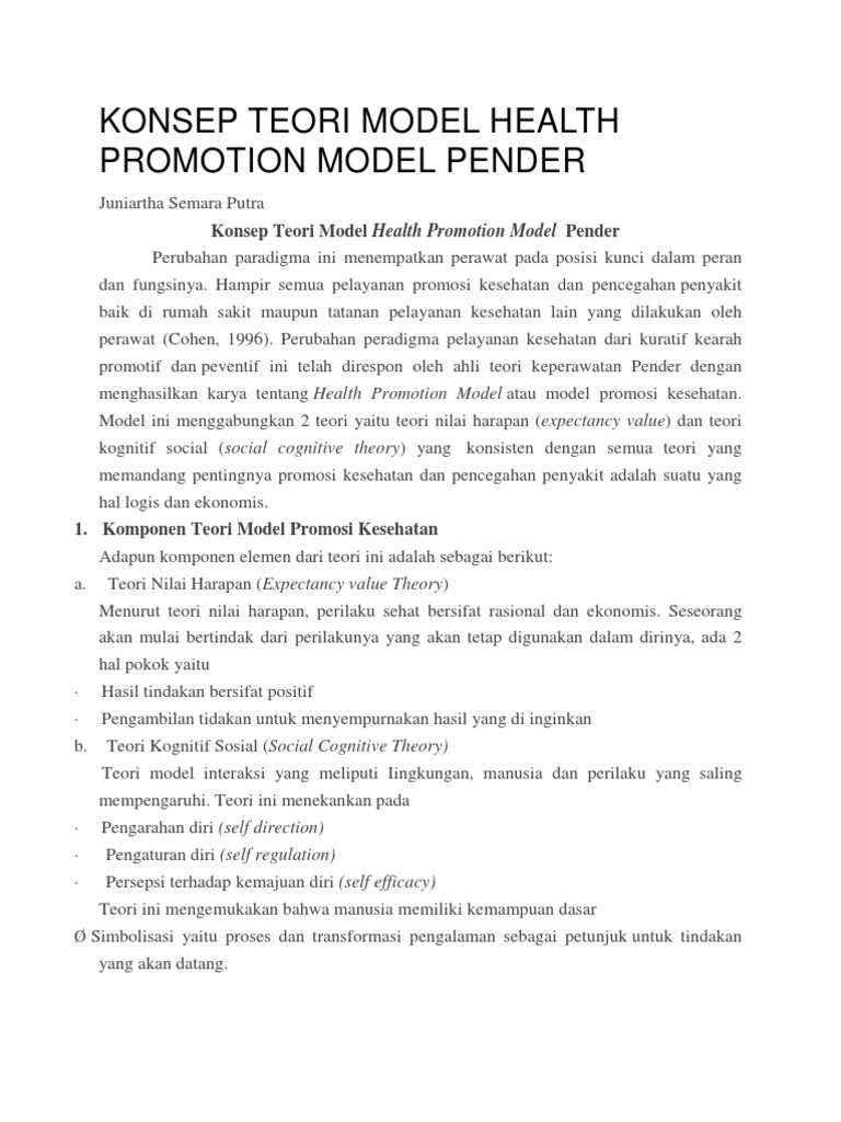 Konsep Teori Model Health Promotion Model | PDF