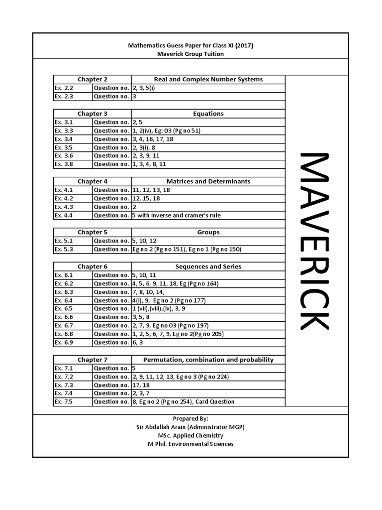 Real and Complex Number Systems: Mathematics Guess Paper For Class XI ...