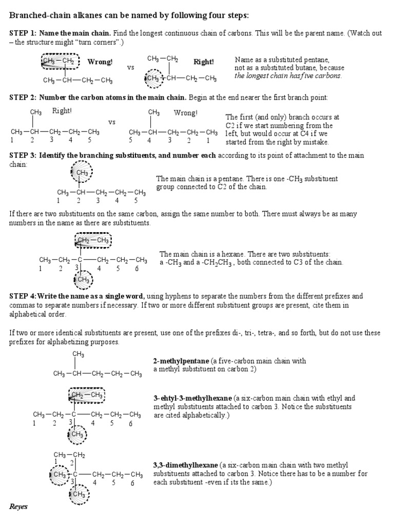 Branched-Chain Alkanes Can Be Named by Following Four Steps | PDF ...