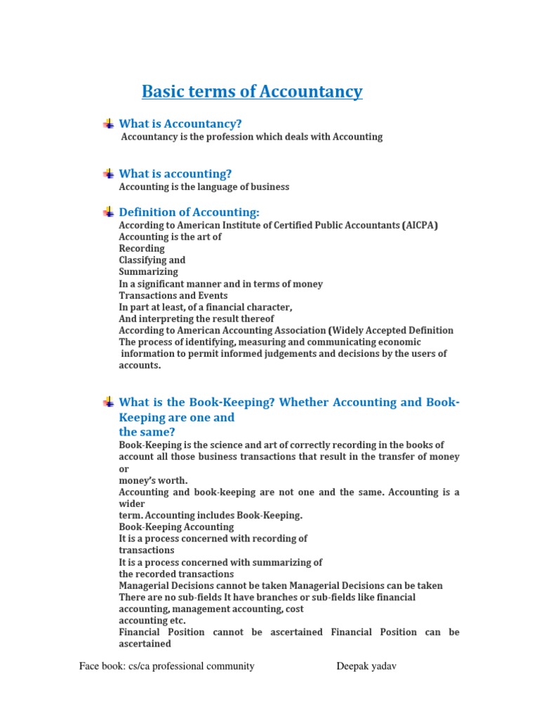 Basic Terms of Accounting | PDF | Debits And Credits | Accounting