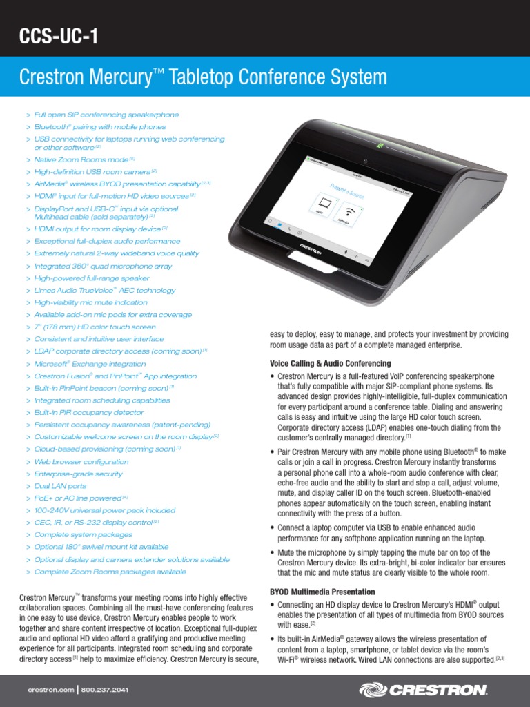 Crestron Mercury Ss Ccs-Uc-1 1 | PDF | Hdmi | Usb
