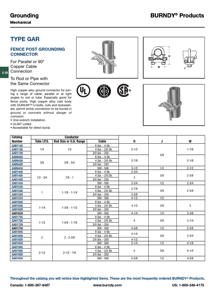 Type Gar: Grounding Burndy Products Grounding Burndy Products | PDF ...