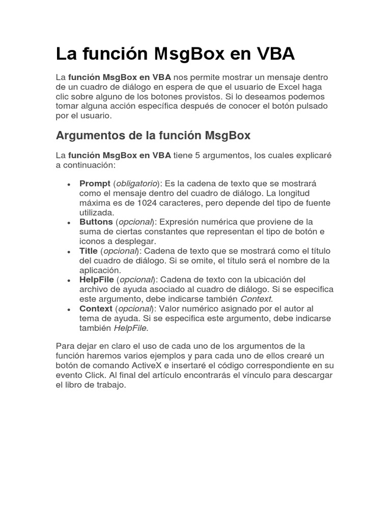 La Función MsgBox en VBA | PDF