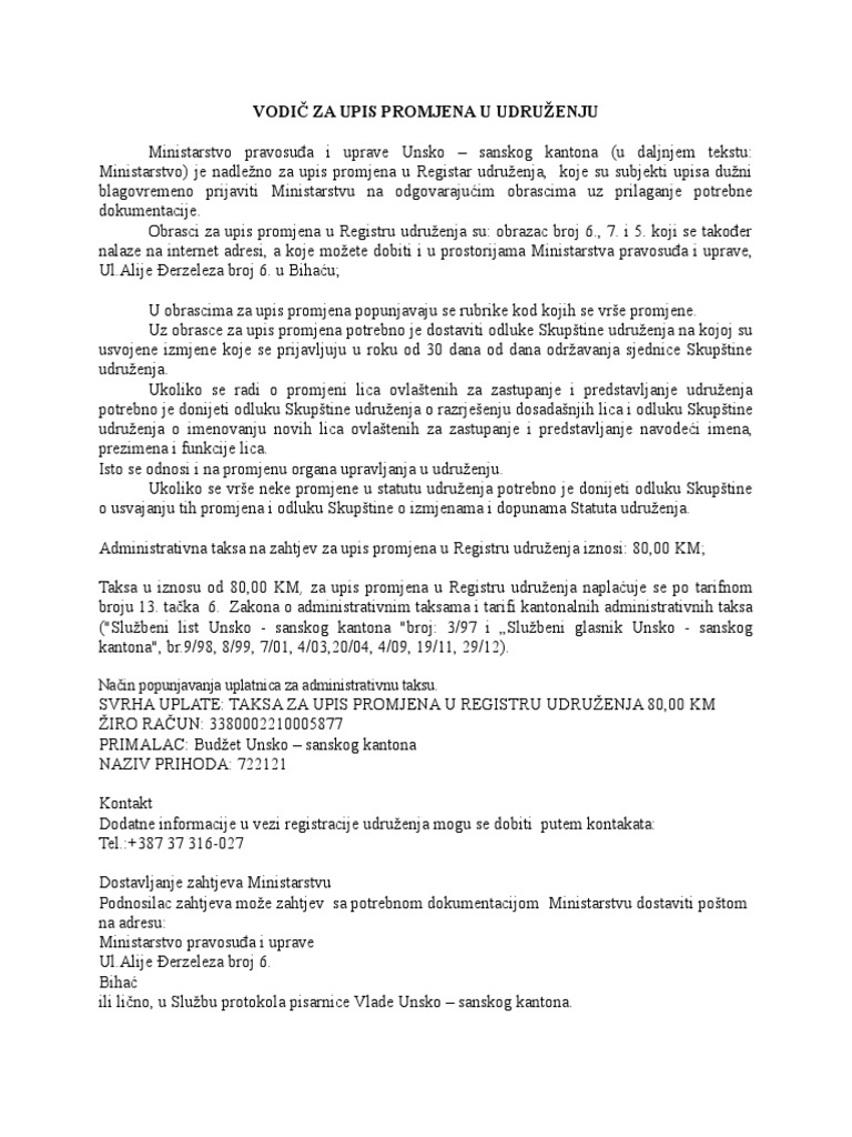Zahtjev Za Upis Promjena | PDF