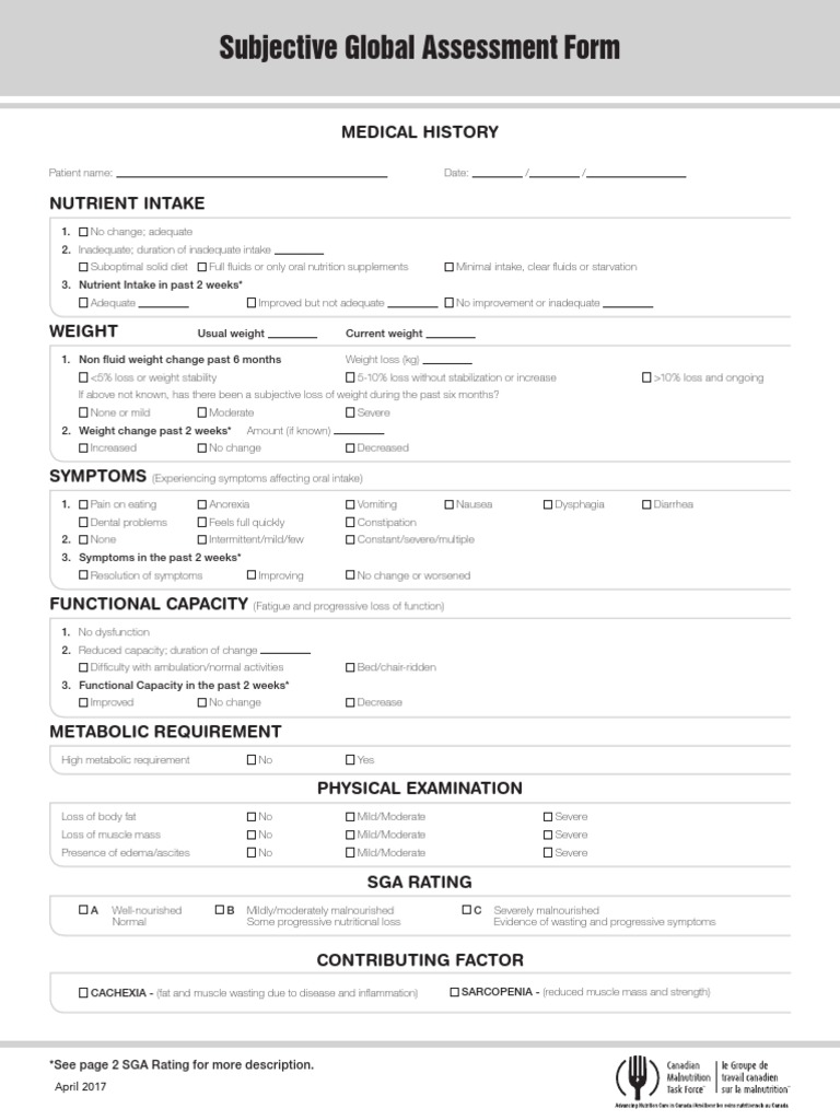 Subjective Global Assessment Form: Medical History | Download Free PDF ...