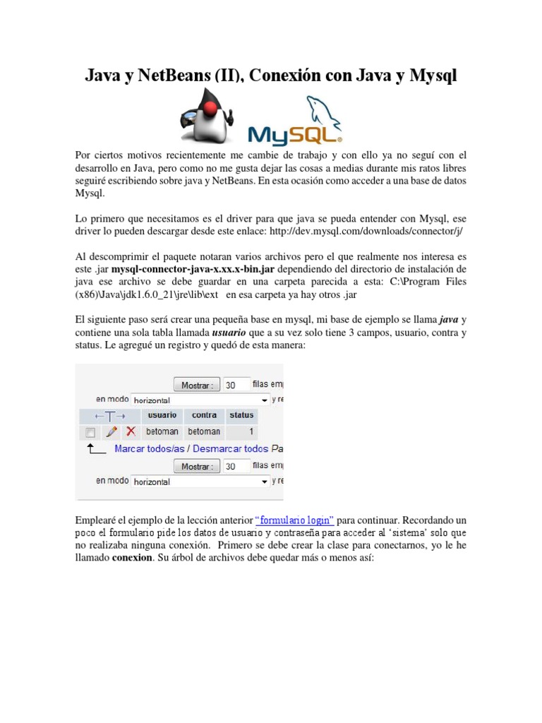 Conexion de Mysqly Netbeans | PDF | Java (lenguaje de programación) | Frijoles Netos