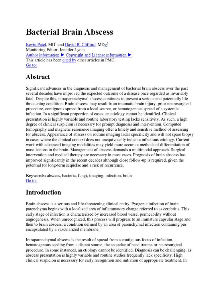 Bacterial Brain Abscess | Download Free PDF | National Center For ...