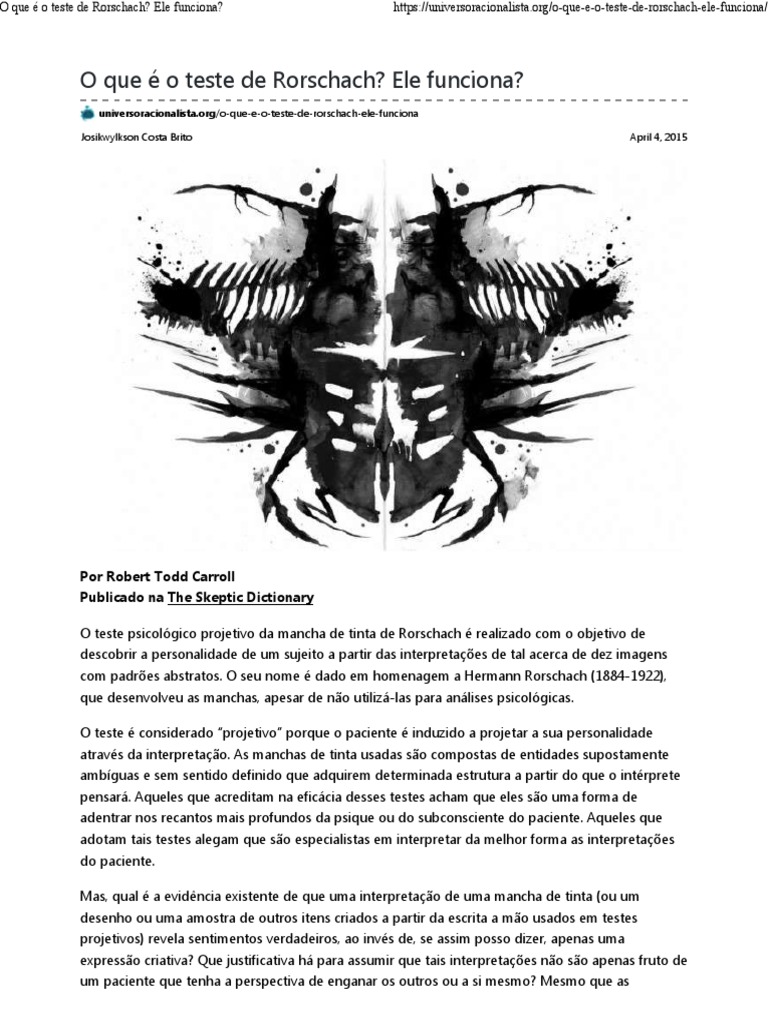 O Que É o Teste de Rorschach - Ele Funciona | PDF | Conceitos ...