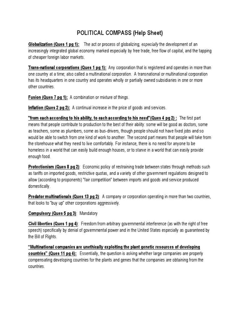 Political Compass Help Sheet | PDF | Finance & Money Management | Politics