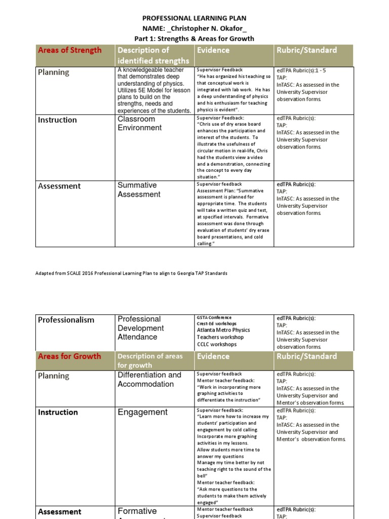 Georgia TAP Standards Professional Learning Plan | PDF | Educational ...