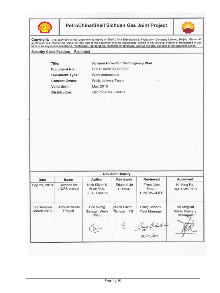 Blow-Out Contingency Plan | Blowout (Well Drilling) | Emergency