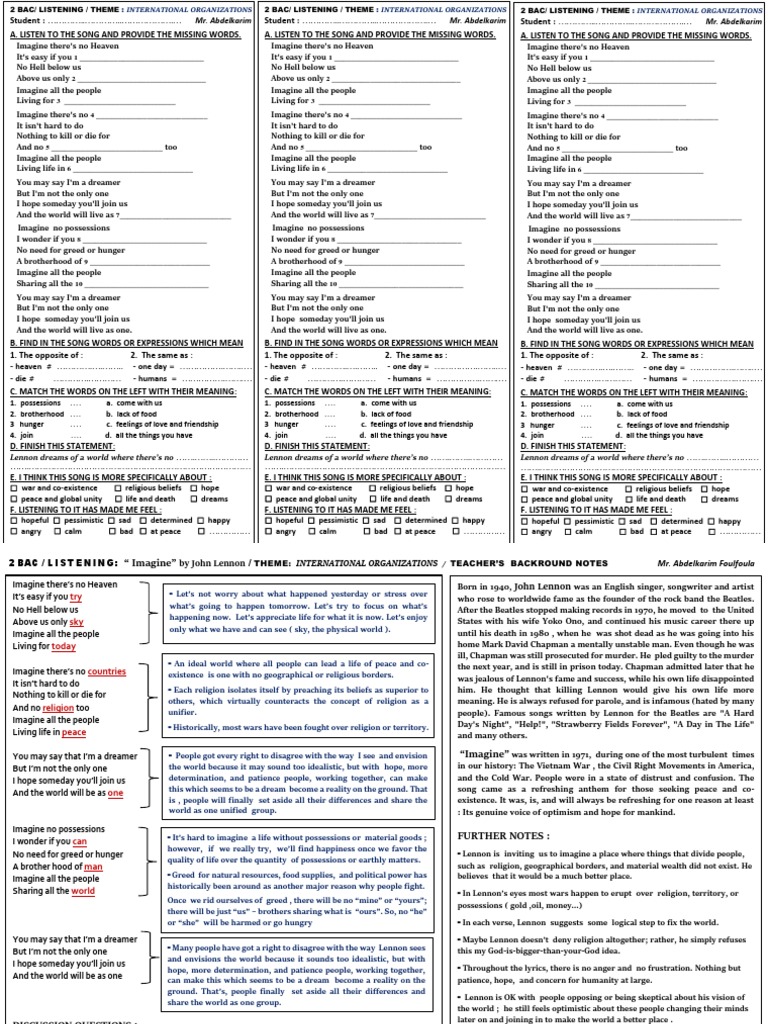 2 Bac - Listening Activity - International Orgs - Imagine | PDF | John ...