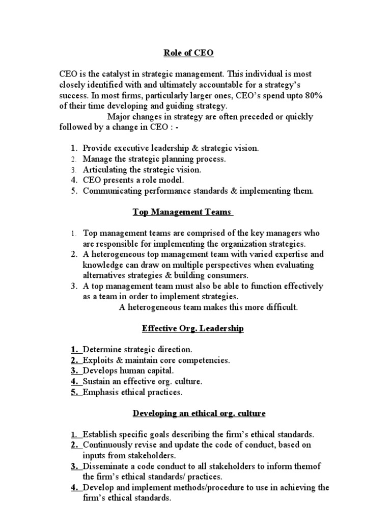 Role of CEO 3 | PDF | Strategic Management | Strategic Planning