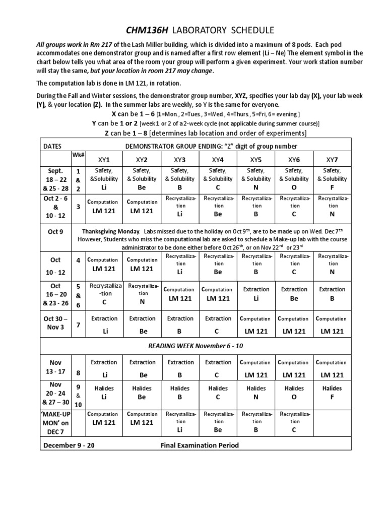 chm136h Laboratory Schedule | PDF