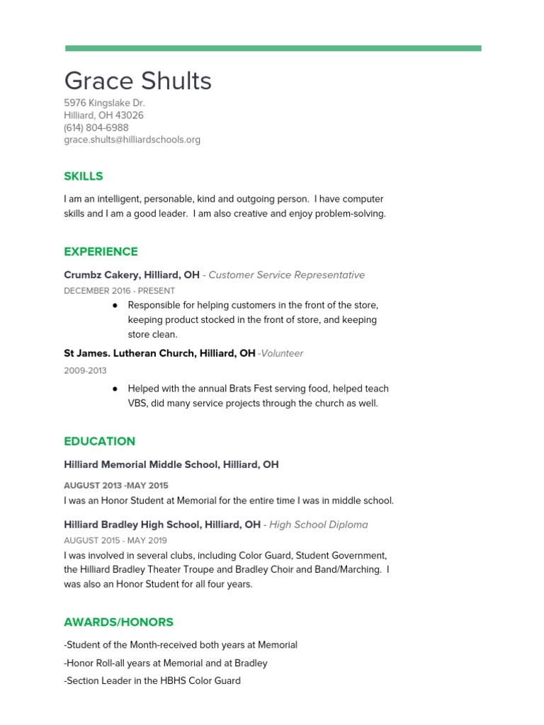 Grace Shults: Skills | PDF