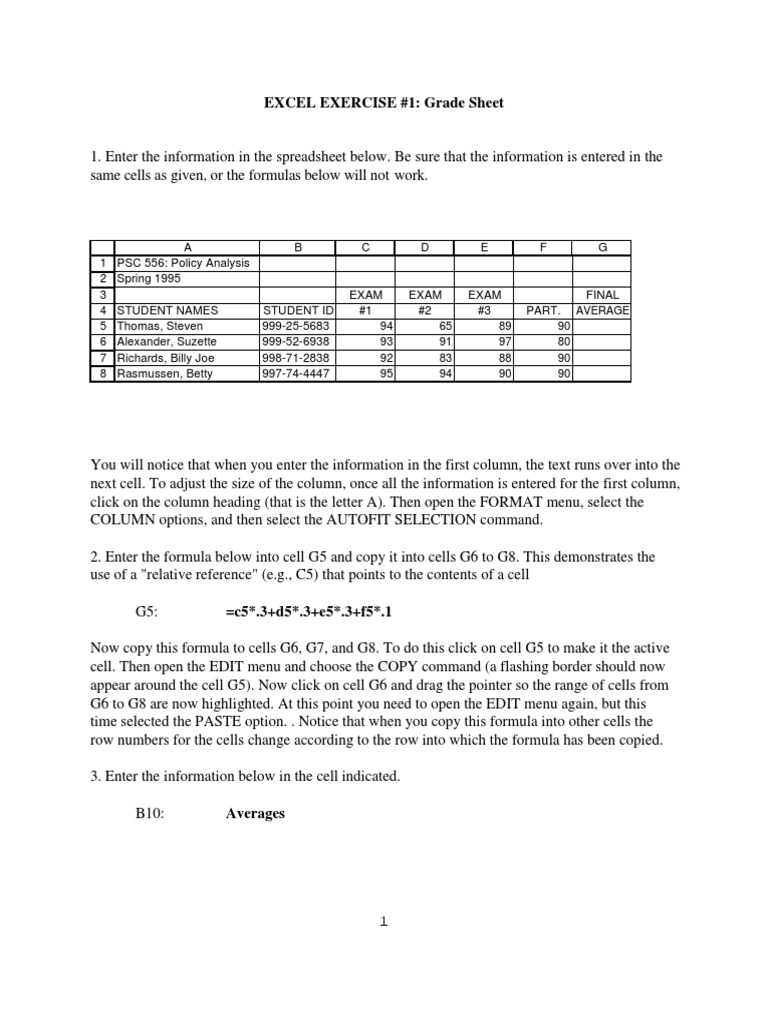 EXCEL EXERCISE #1: Grade Sheet | PDF | Spreadsheet | Microsoft Excel