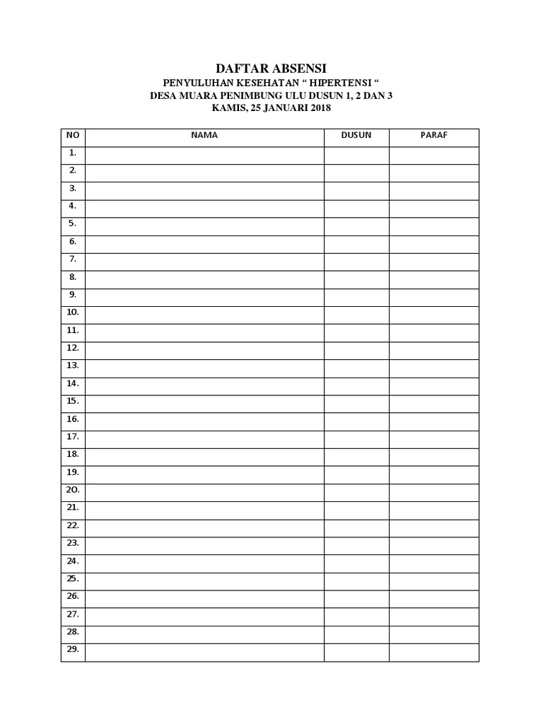 Daftar Absensi Penyuluhan Lansia | PDF