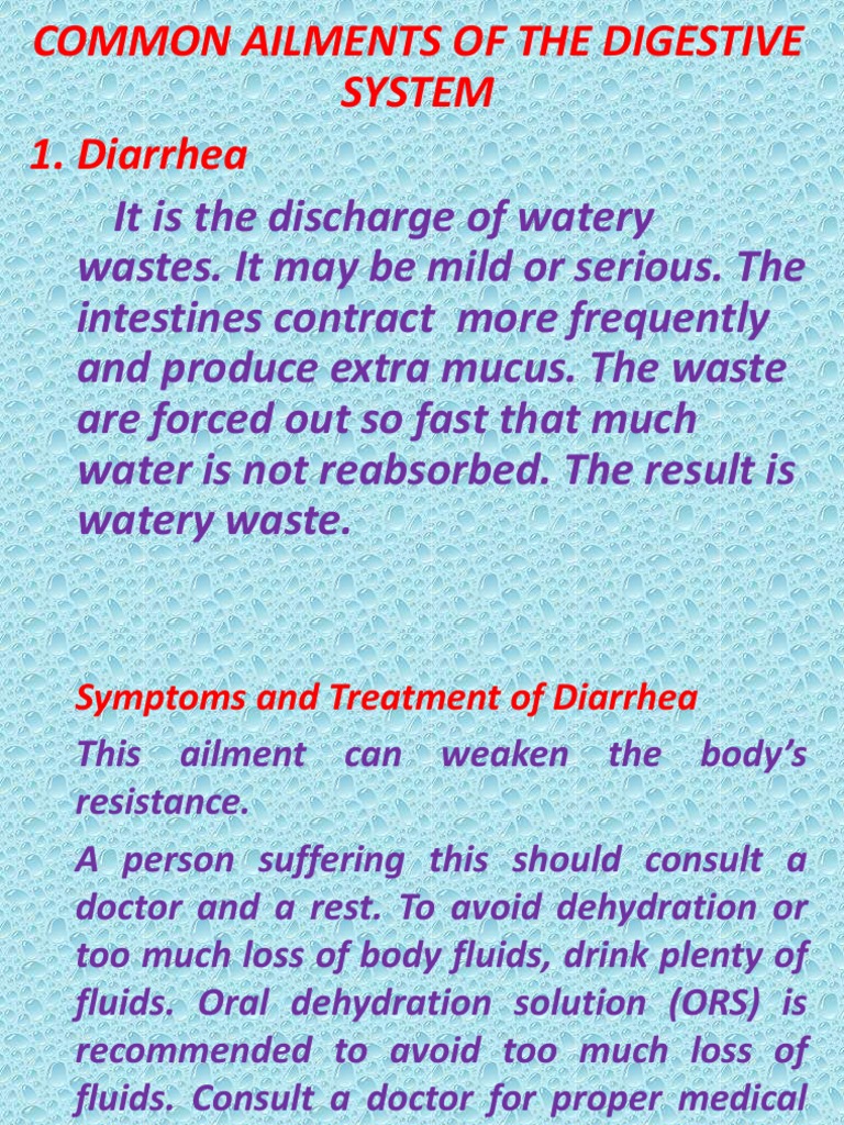 Common Ailments of The Digestive System 1. Diarrhea | PDF ...