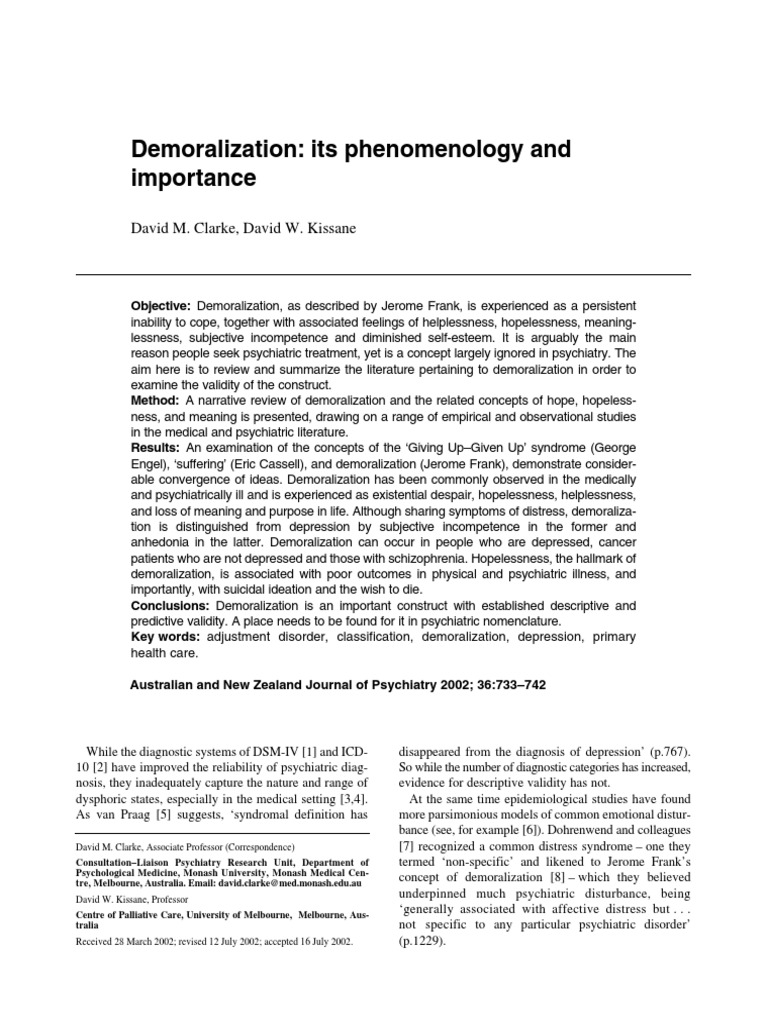 Understanding Demoralization in Psychiatry | PDF | Psychiatry | Major ...