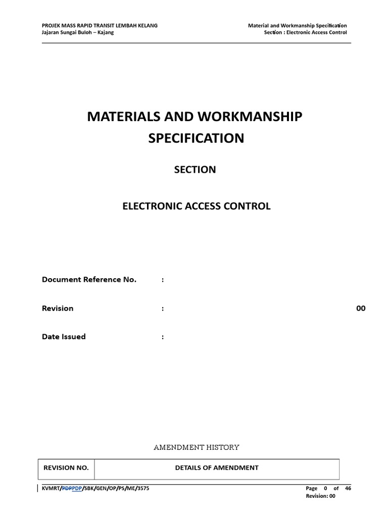 Materials and Workmanship Specification: Section Electronic Access Control | PDF | Access ...