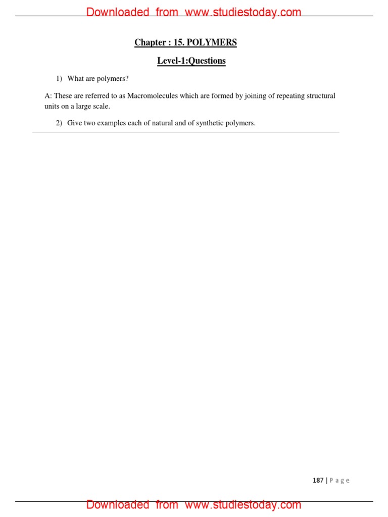 CBSE Class 12 Chemistry - Polymers Assignment | PDF | Copolymer | Polymers