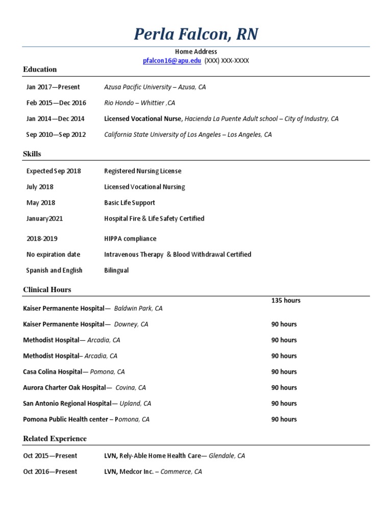 Perla Falcon, RN: Education | PDF