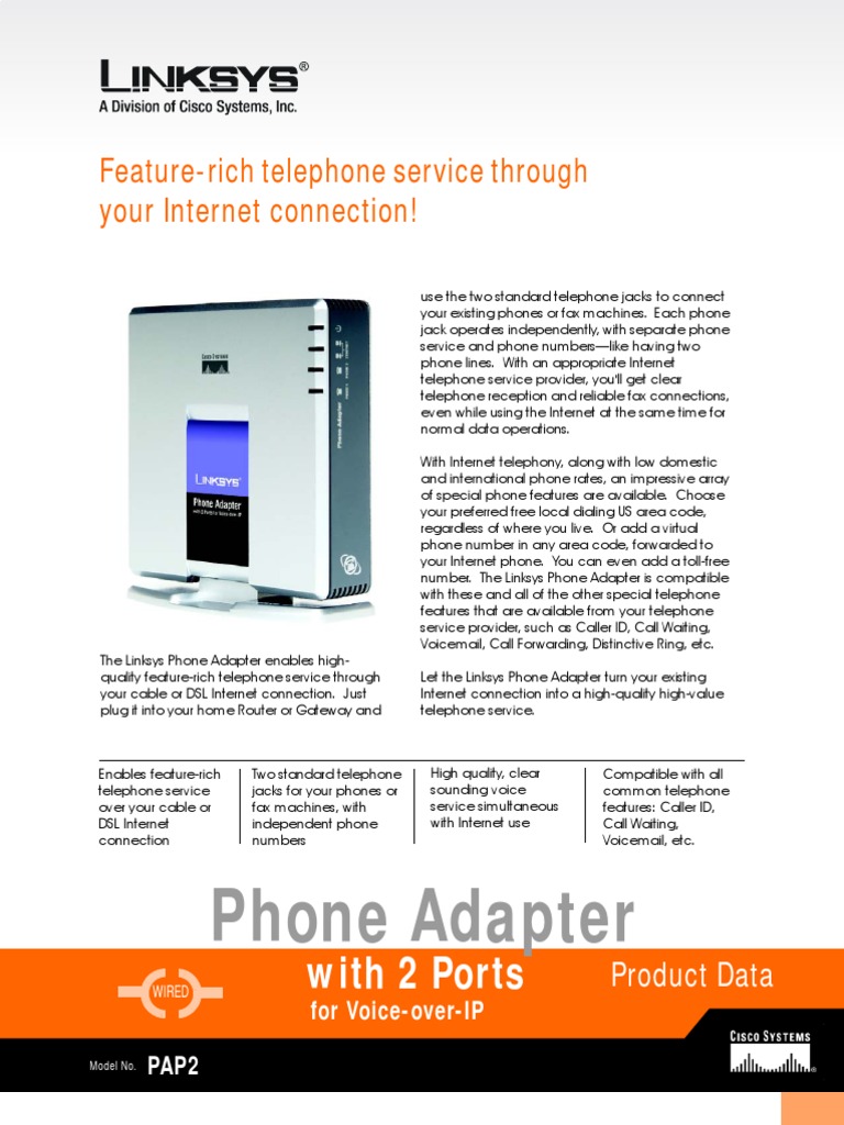 Pap2 Datasheet | PDF | Telephone | Voice Over Ip