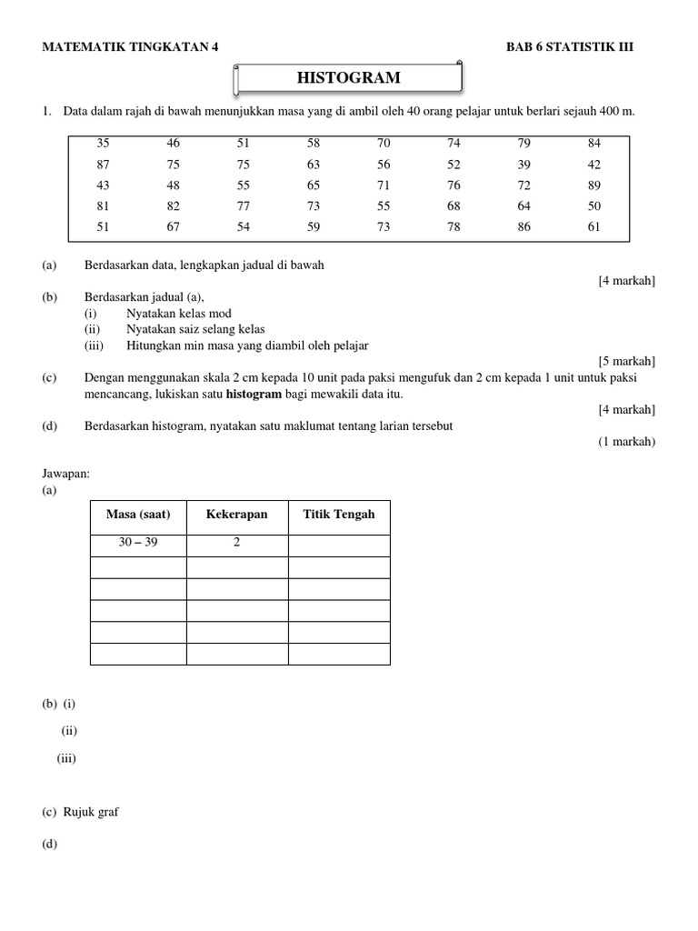 Matematik Tingkatan 4bab 6 Statistik III (Histogram) | PDF