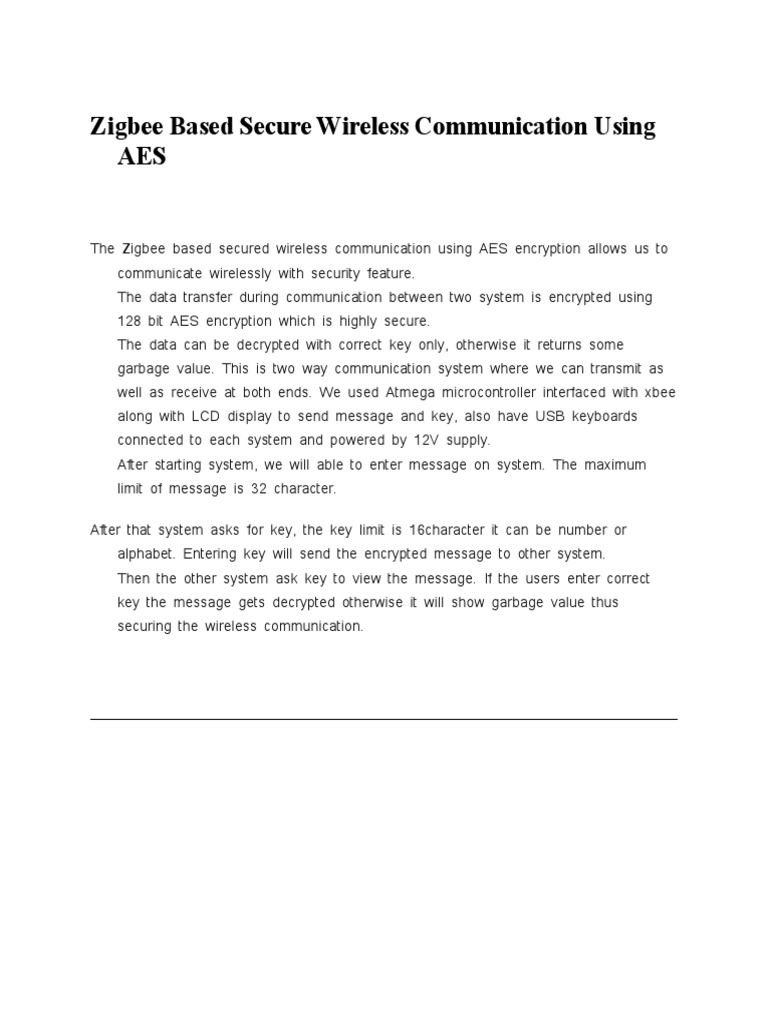 Zigbee Based Secure Wireless Communication Using AES | PDF