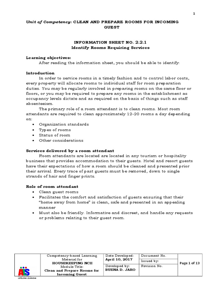 Clean and Prepare Room For Incoming Guest | PDF | Housekeeping | Home