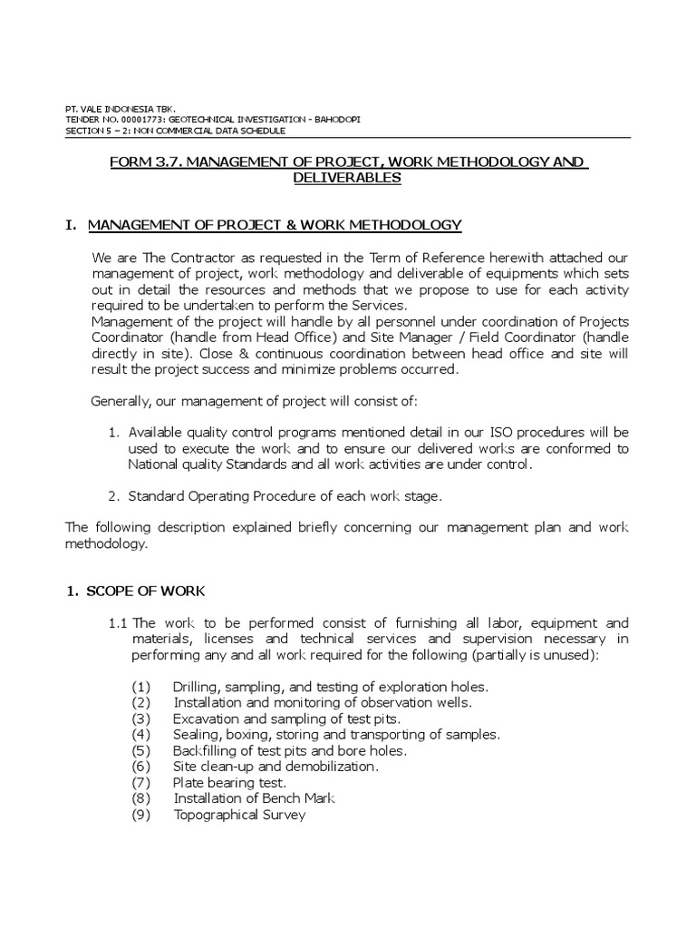 Form 3.7. Management of Project - Work Method & Deliverables | PDF ...