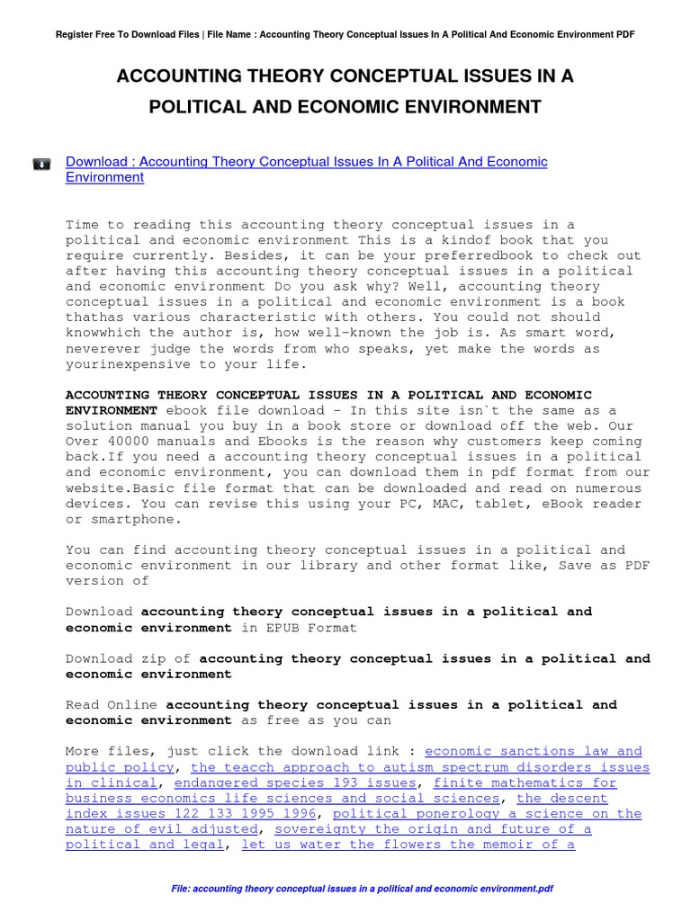 Accounting Theory Conceptual Issues in A Political and Economic ...