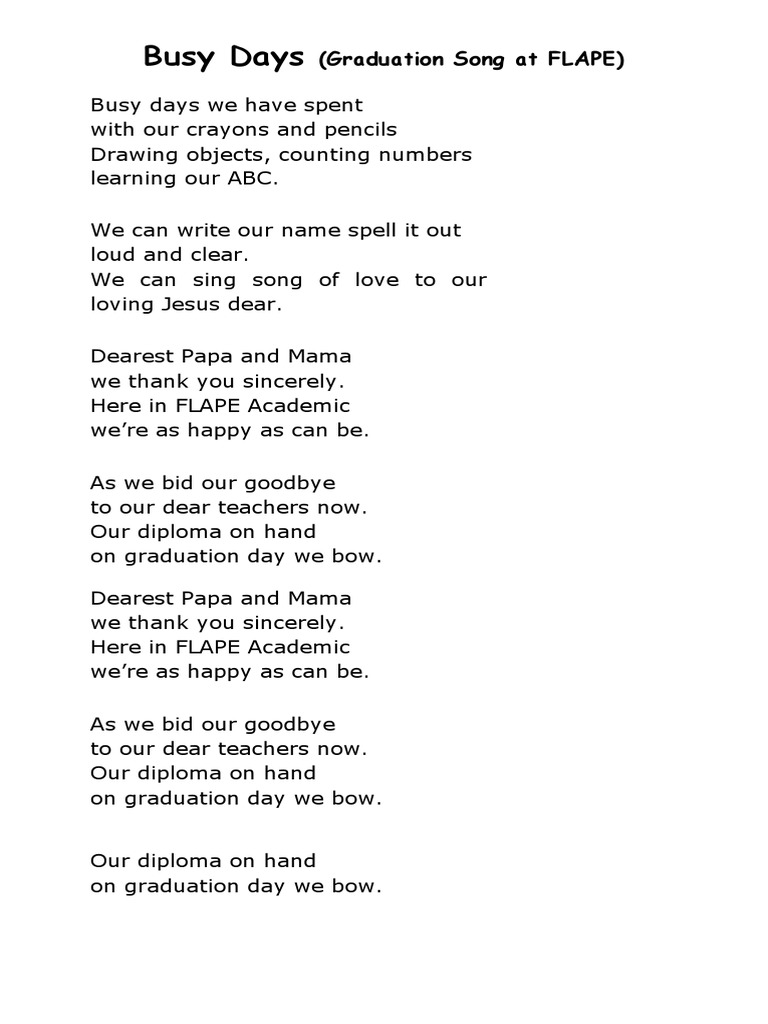 Busy Days - Graduation Song | PDF