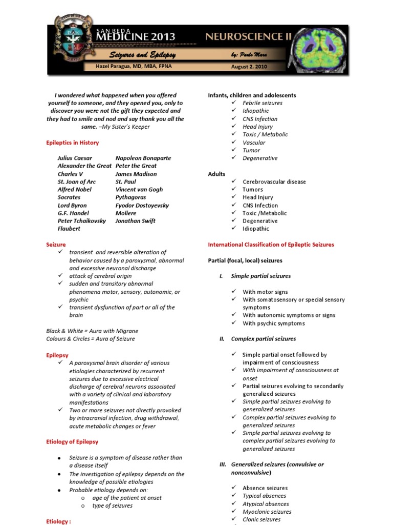 Seizures And Epilepsy Lecture Pdf Epilepsy Neurology