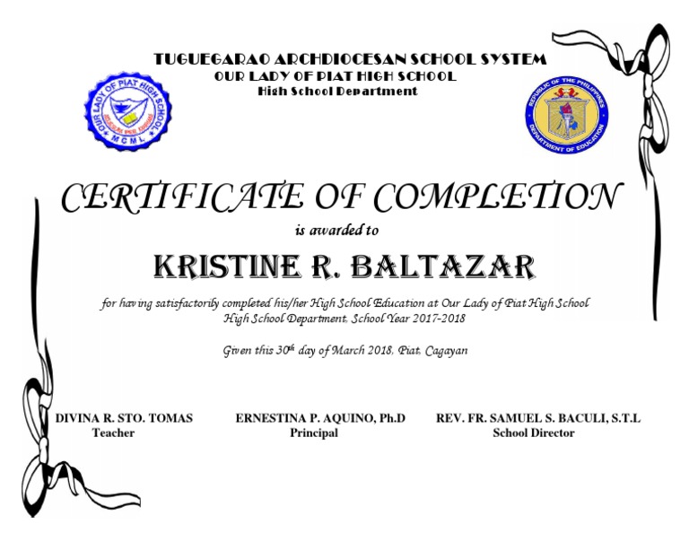 Certificate of Completion Awarded to Kristine R. Baltazar for ...